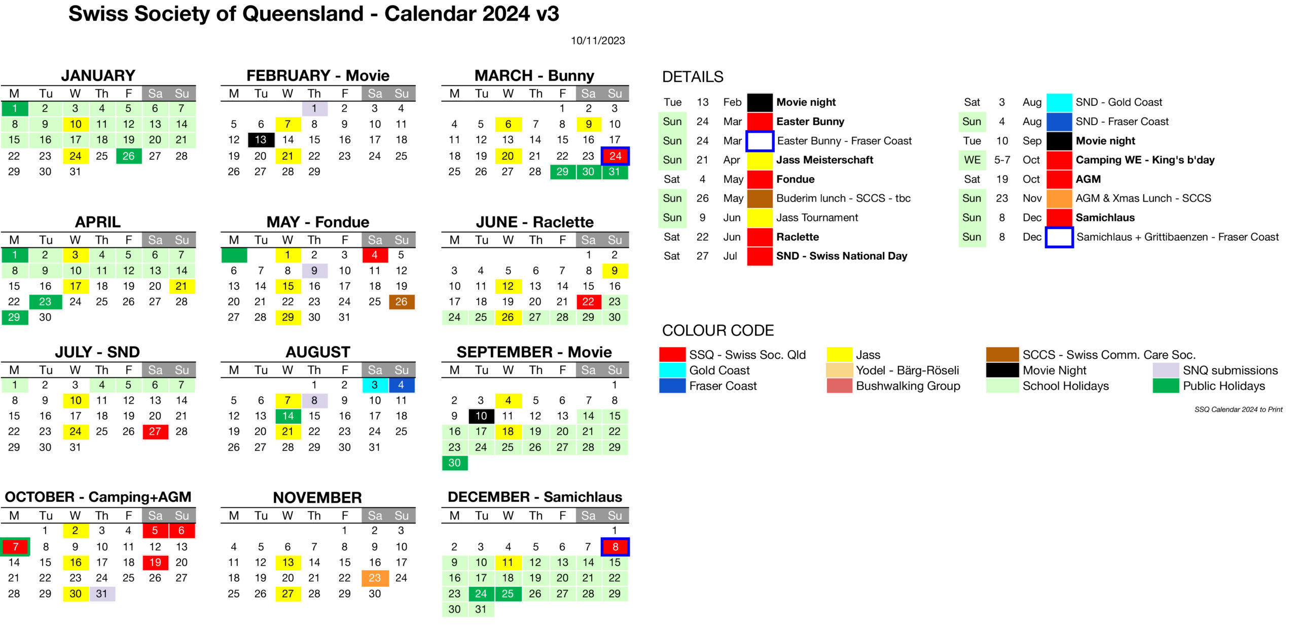 Swiss Club Qld Events Calendar | Swiss Club Queensland